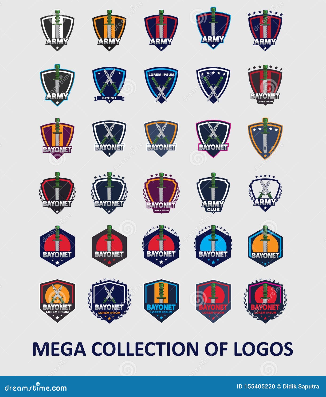 Bayonet Logos. Set of 30 Bayonet Labels for Your Business Stock Vector ...