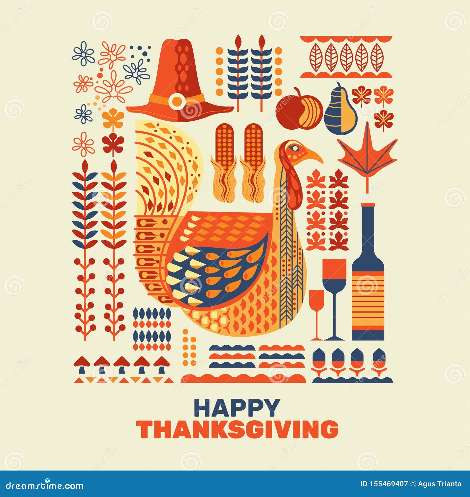 Happy Thanksgiving Turkeys and Decoration with Design Element Set Stock ...