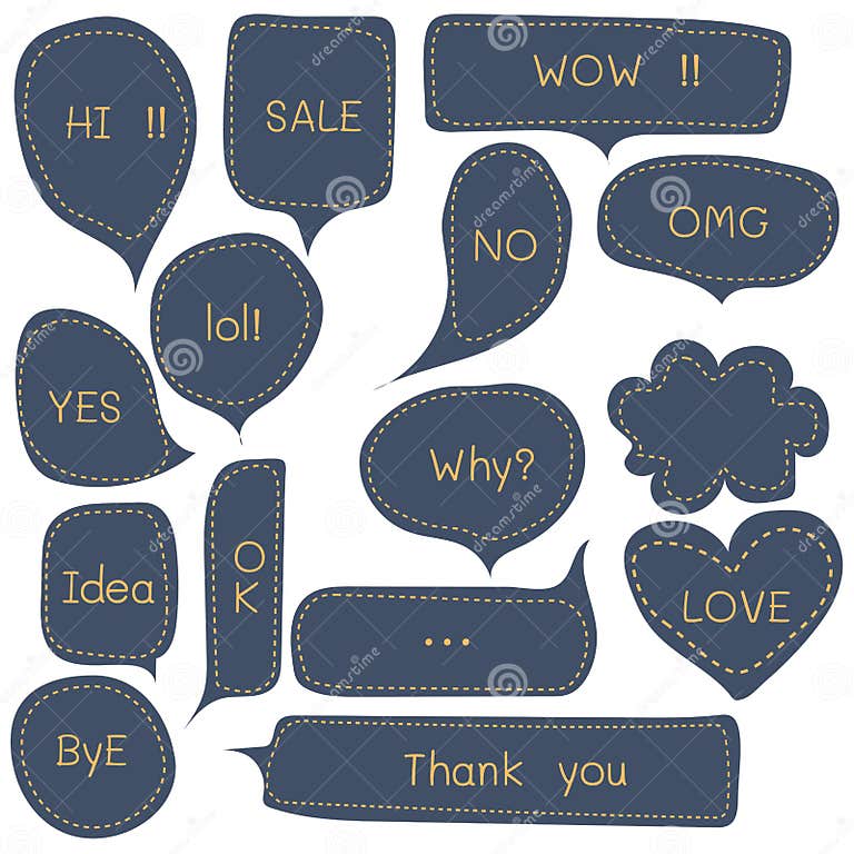 Set of Icon Speech Bubble Doodle with Accentuation , Clouds and Bubbles ...