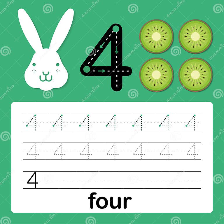 Number Four, Card for Kids Learning To Count and To Write, Worksheet ...
