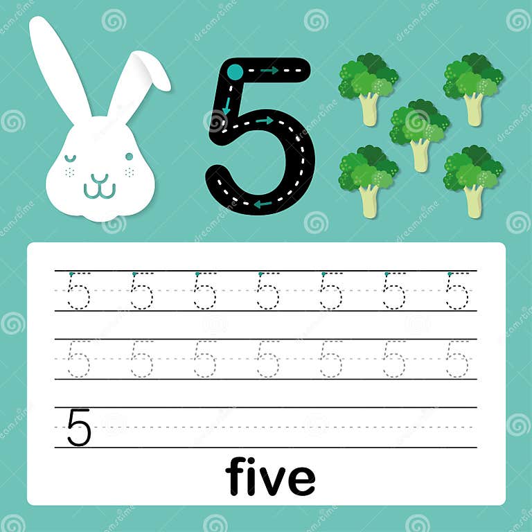 Number Five, Card for Kids Learning To Count and To Write, Worksheet ...