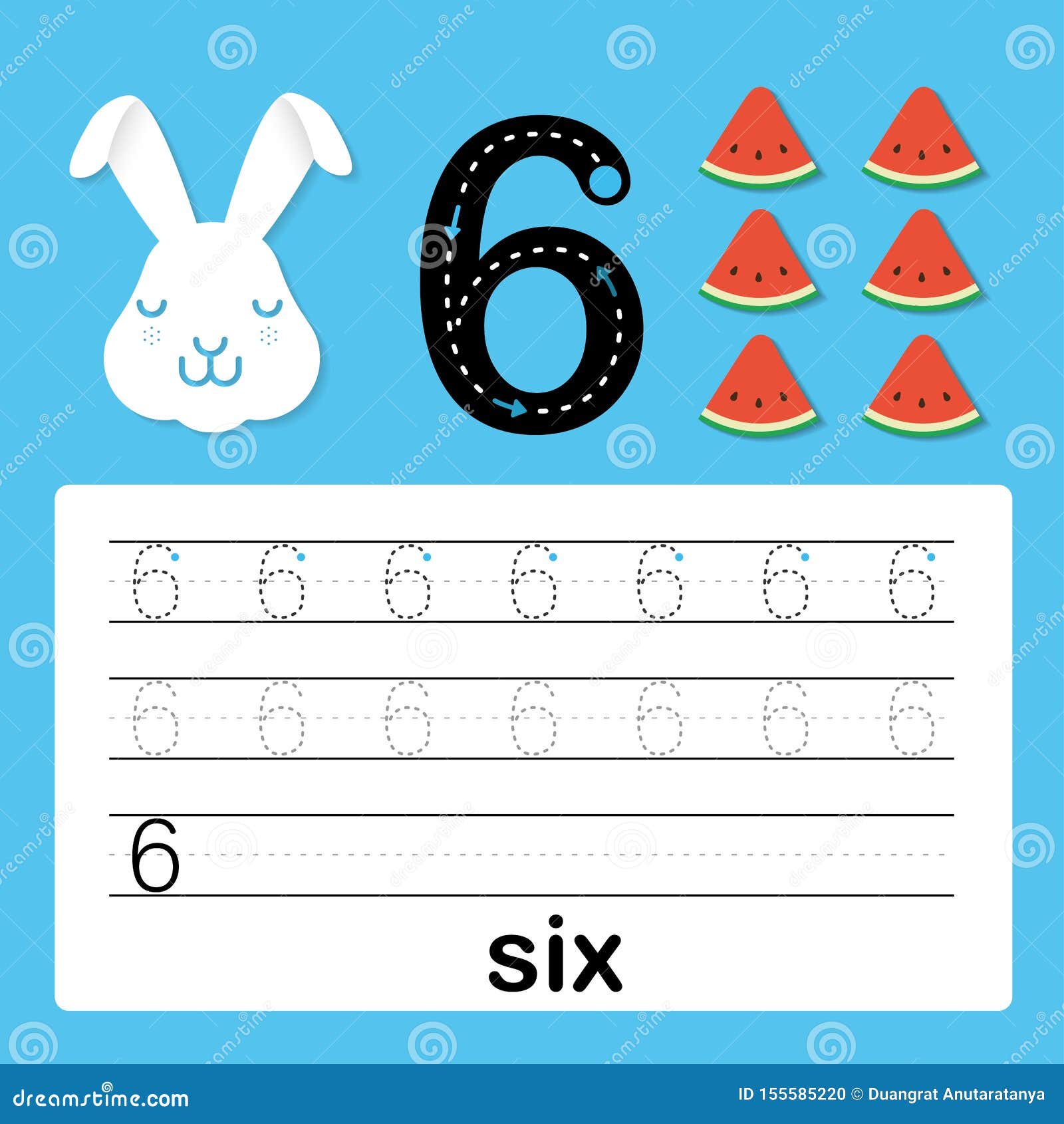 Number Six, Card for Kids Learning To Count and To Write, Worksheet for ...