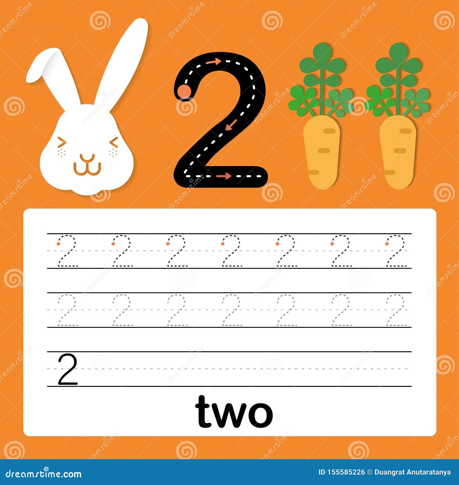 Number Two, Card for Kids Learning To Count and To Write, Worksheet for ...