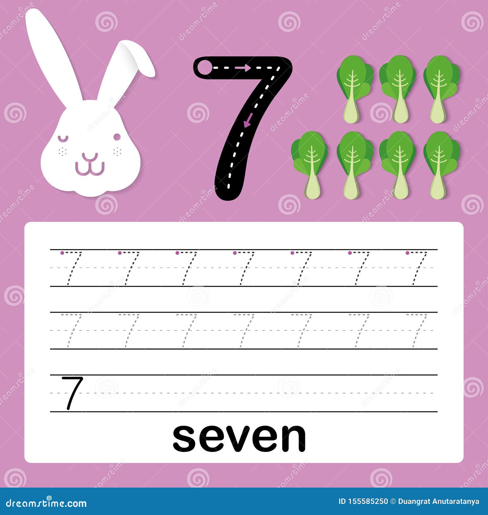 Number Seven, Card for Kids Learning To Count and To Write, Worksheet ...