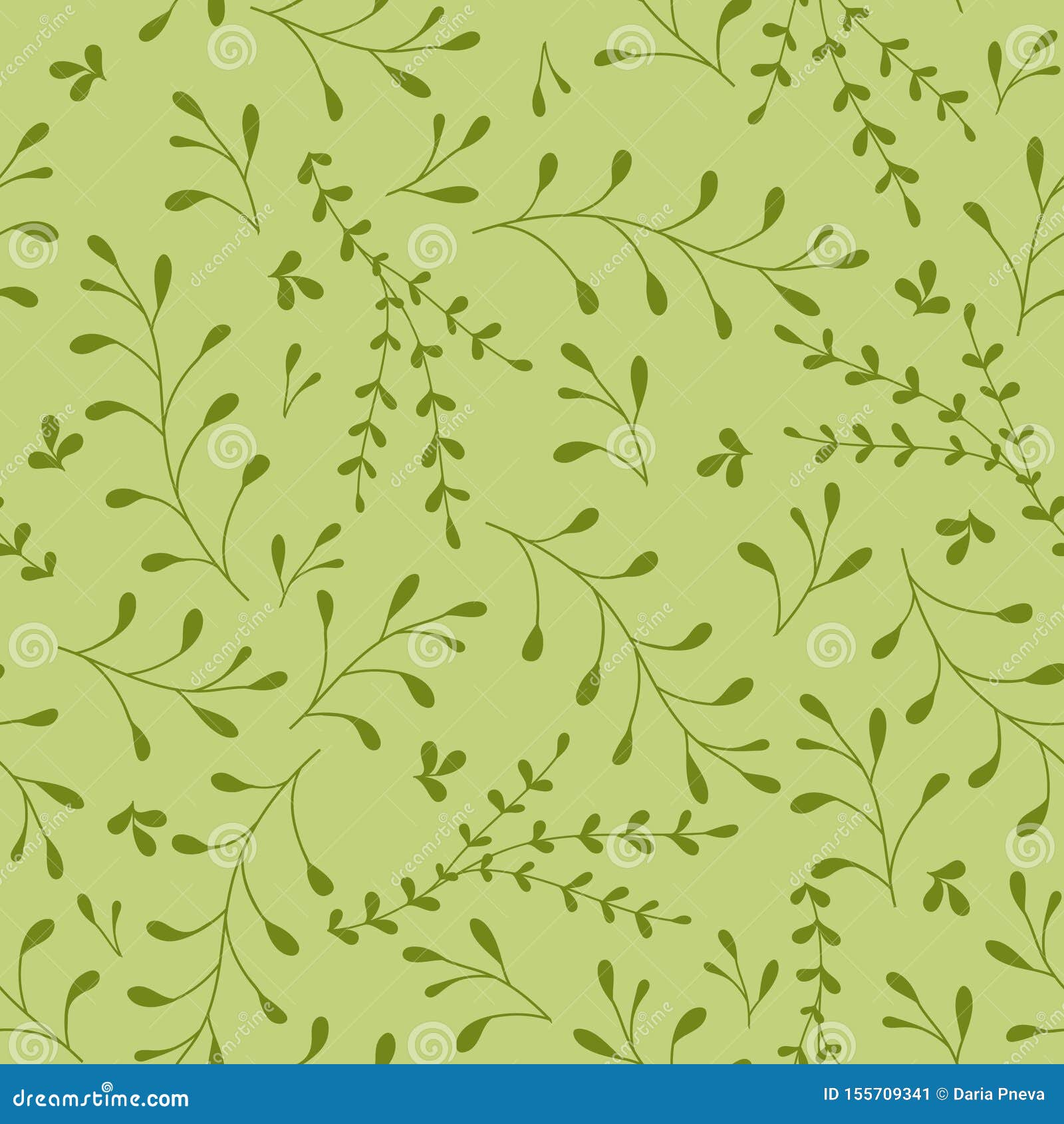 Whimsical Leaves and Branches Seamless Pattern Green. Stock Vector ...