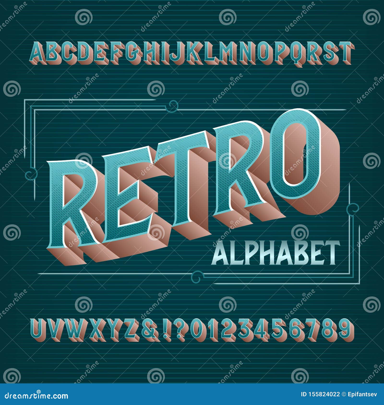 Retro Alphabet Font. 3D Vintage Letters and Numbers Stock Vector ...