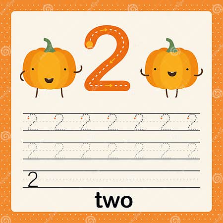Number 2, Card for Kids Learning To Count and To Write, Worksheet for ...