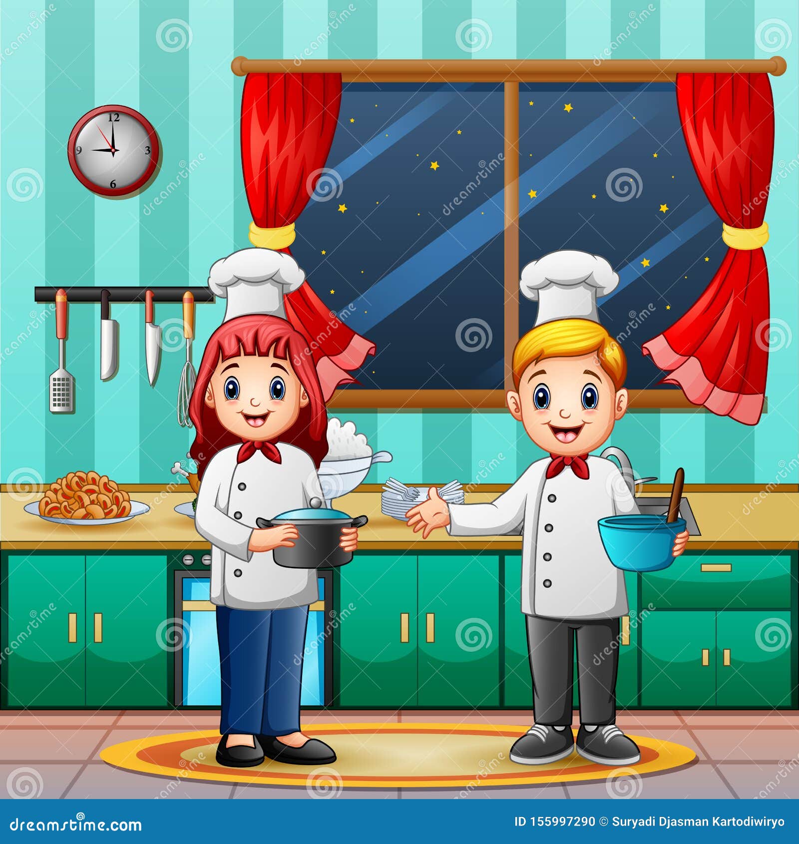Man and Woman Chef in the Kitchen Stock Vector - Illustration of ...