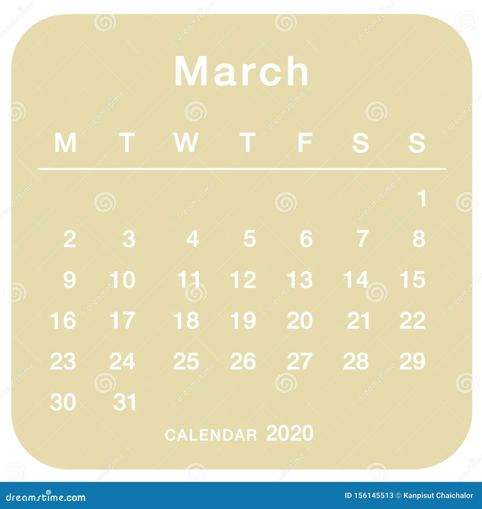 March 2020 Planning Calendar . Simple March 2020 Calendar Stock ...