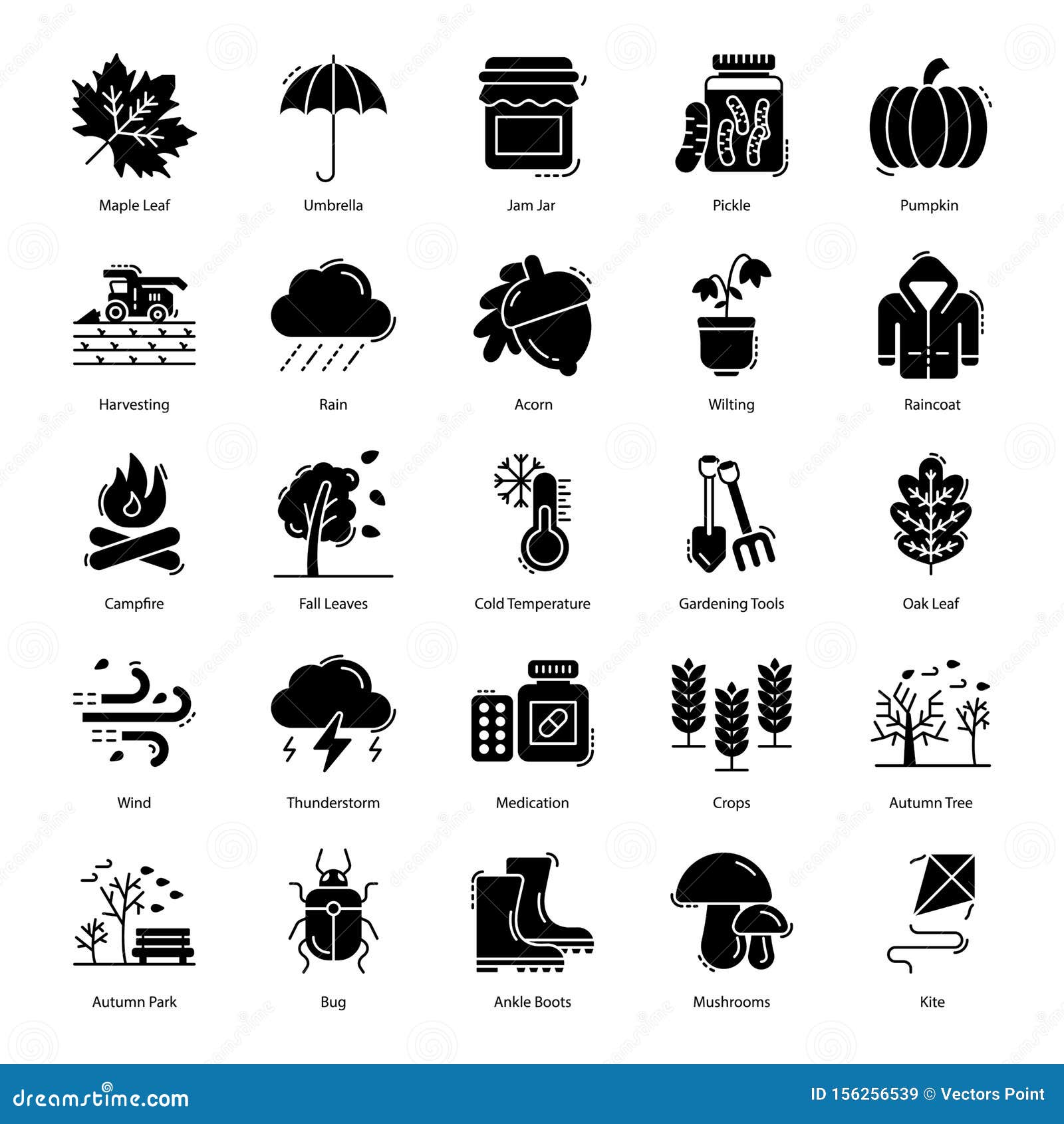 Autumn Solid Icons Pack stock vector. Illustration of protection ...