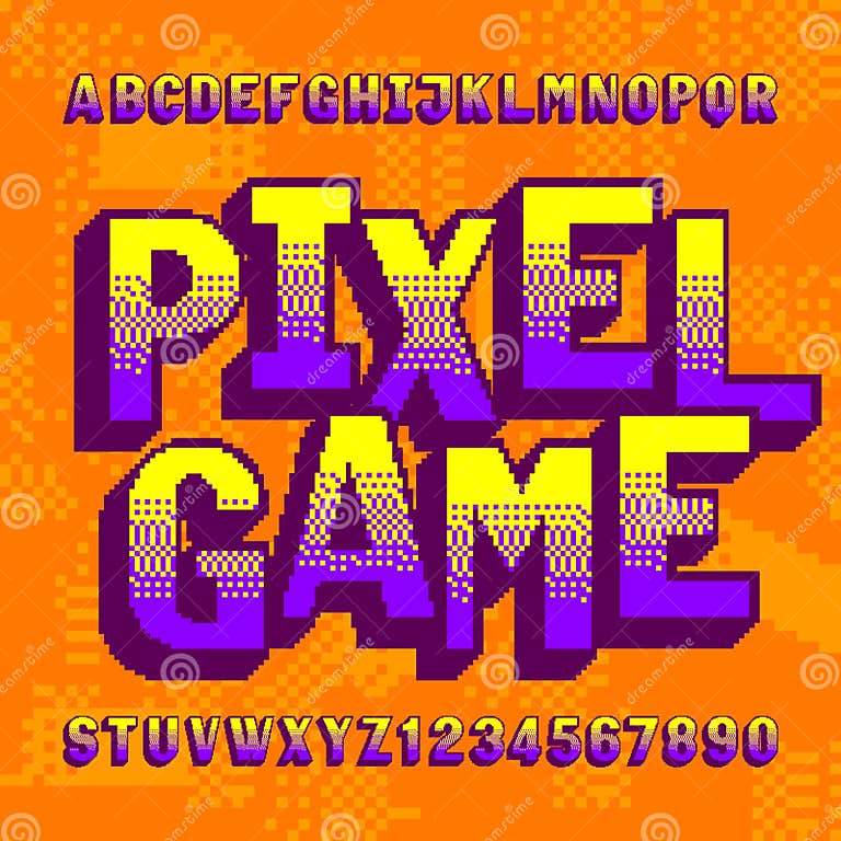 Pixel Game Alphabet Font. Colorful Digital Letters and Numbers on Pixel ...