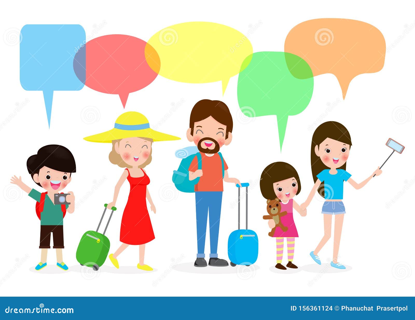 Set of People Traveling, Tourism Day, Family Holiday with Speech Bubble ...