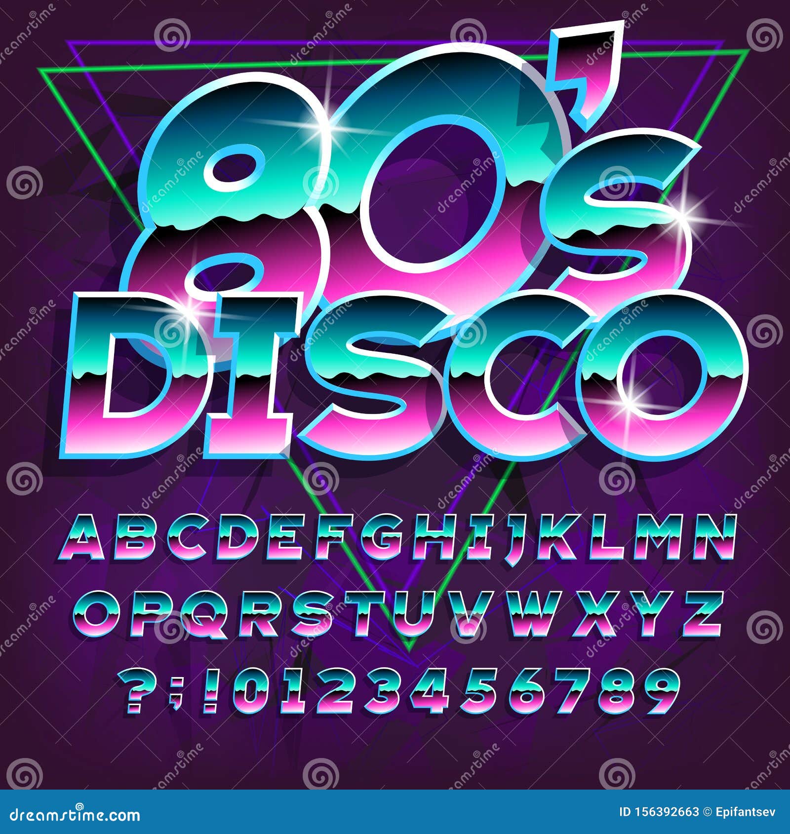 80s Disco Alphabet Font. Glow Letters And Numbers. Vector Illustration ...
