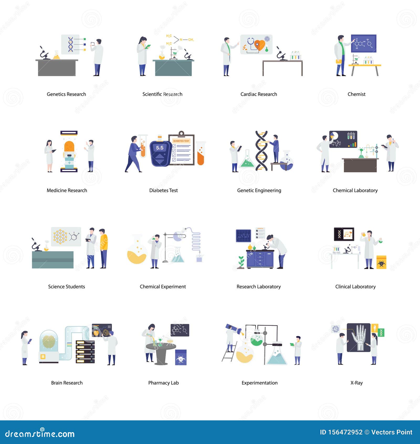 Scientists Experiment Flat Vectors Stock Vector - Illustration of human ...