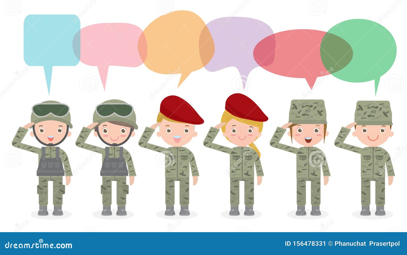 Set of Soldiers with Speech Bubble, Talking with Speech Balloon Vector ...