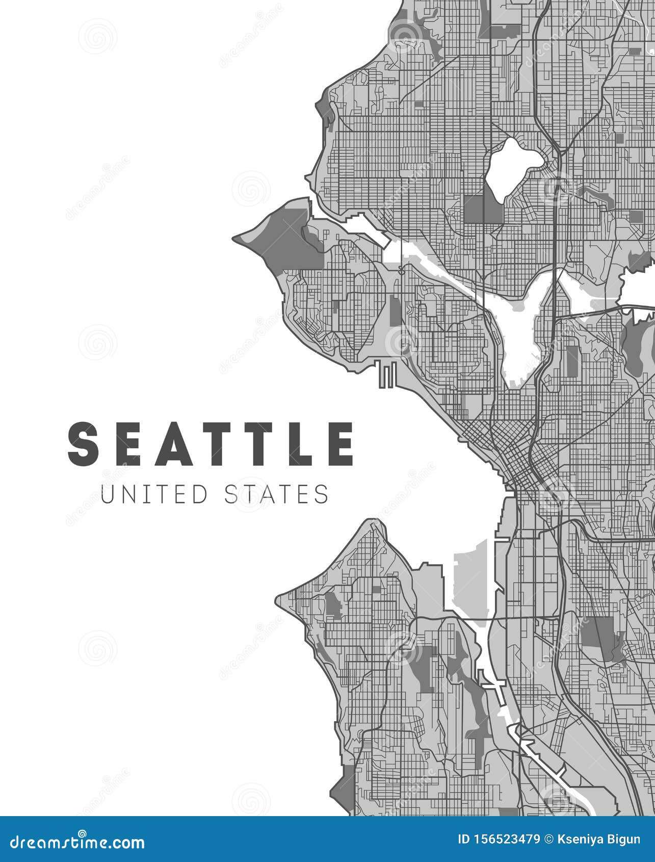 City Map Seattle, Monochrome Detailed Plan, Vector Illustration ...