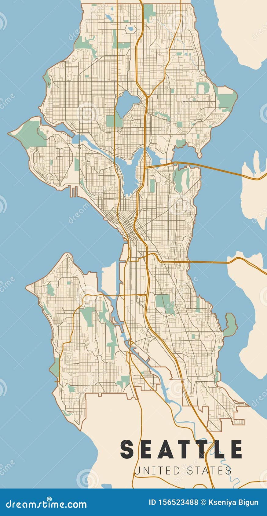 Seattle Road and Neighbourhood Map. Washington Stock Vector ...