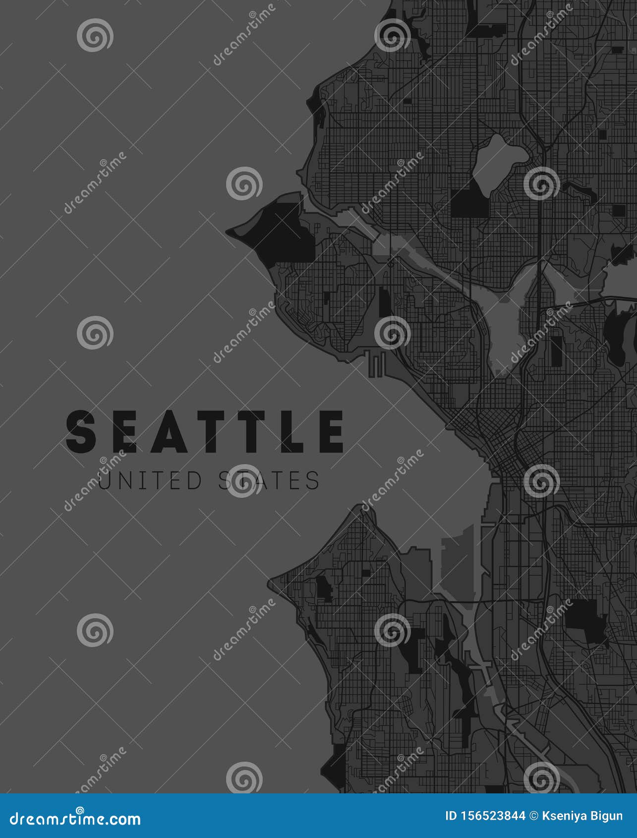 Seattle, Washington. Downtown Vector Map. City Name on a Separate Layer ...