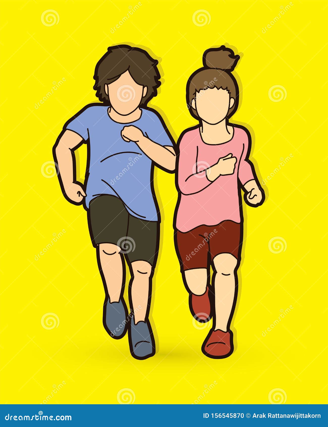 Boy and Girl Running Together, Children Running Cartoon Graphic Stock ...