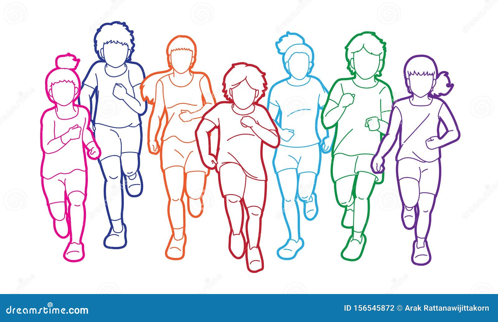 Group of Children Running Together Cartoon Graphic Stock Vector ...