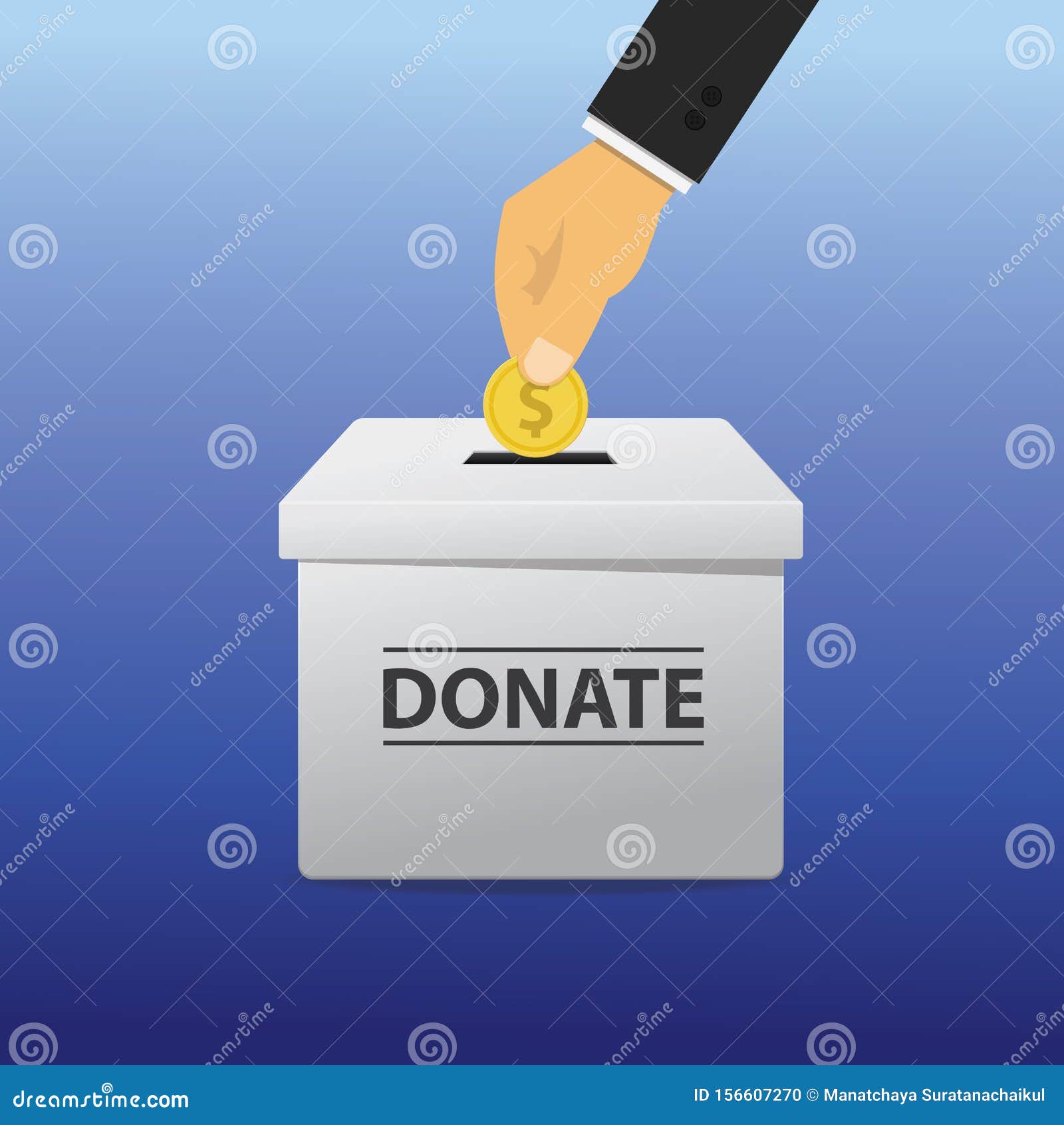 Hand Dropping a Coin into Donate Box. Stock Illustration - Illustration ...