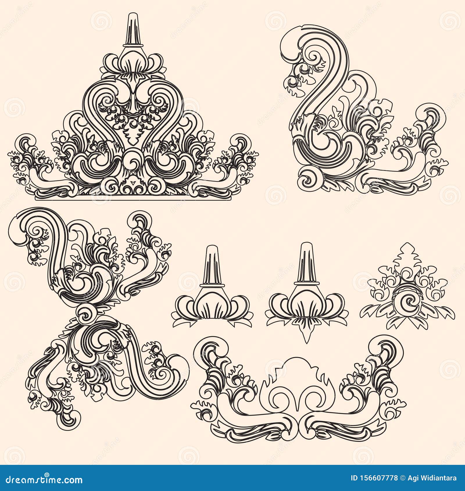 Balinese Line Art Ornament Design Stock Vector - Illustration of ...