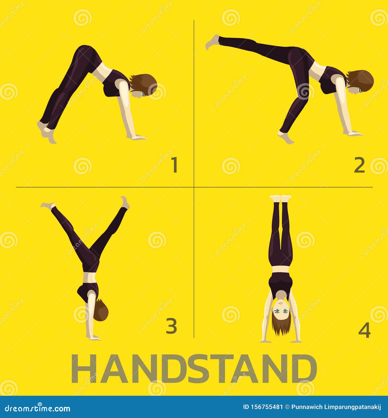 Handstand Yoga Manga Tutorial How Cartoon Vector Illustration Stock ...