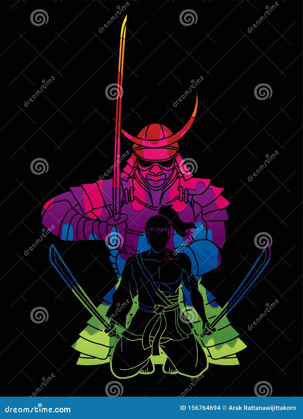 Samurai. Warriors Theme Vector Illustration | CartoonDealer.com #43701686