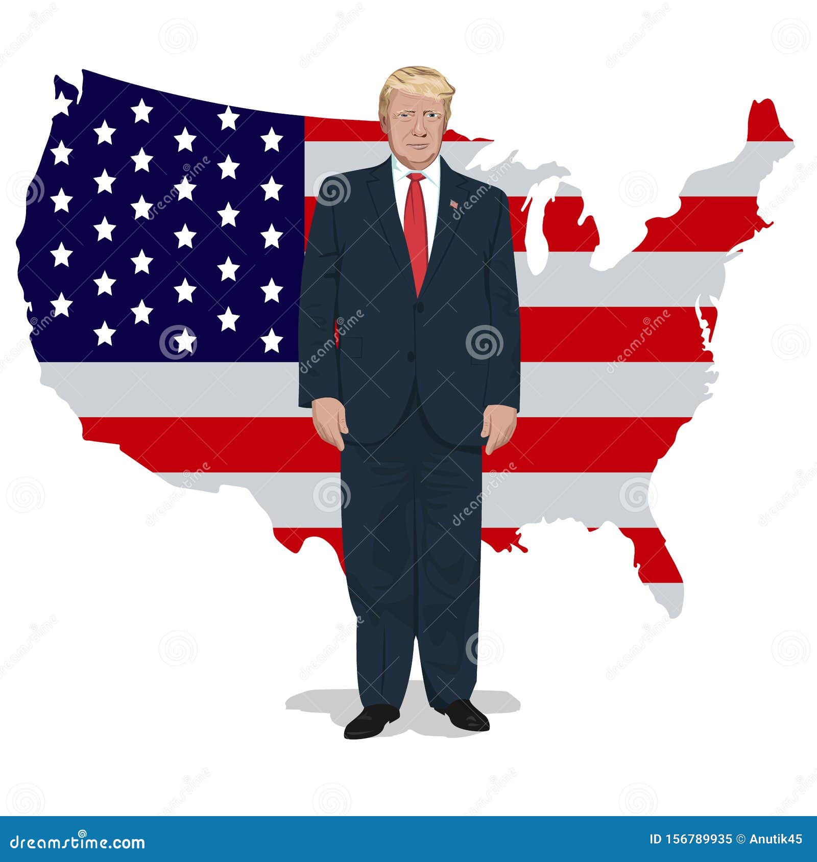 Donald Trump in Full Body Size and American Flag Behind Editorial Image ...