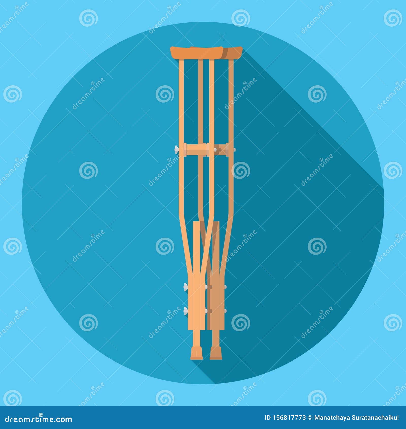 Wooden Crutches Vector Flat Design. Stock Illustration - Illustration ...