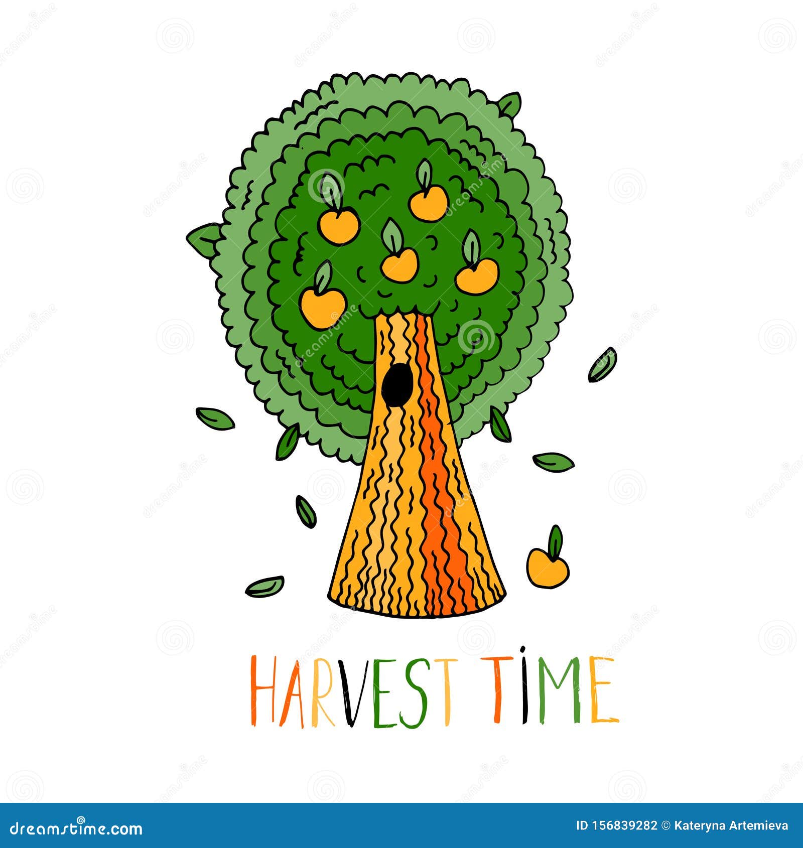Hand Drawn Apple Tree. Harvest Time! Stock Vector - Illustration of ...