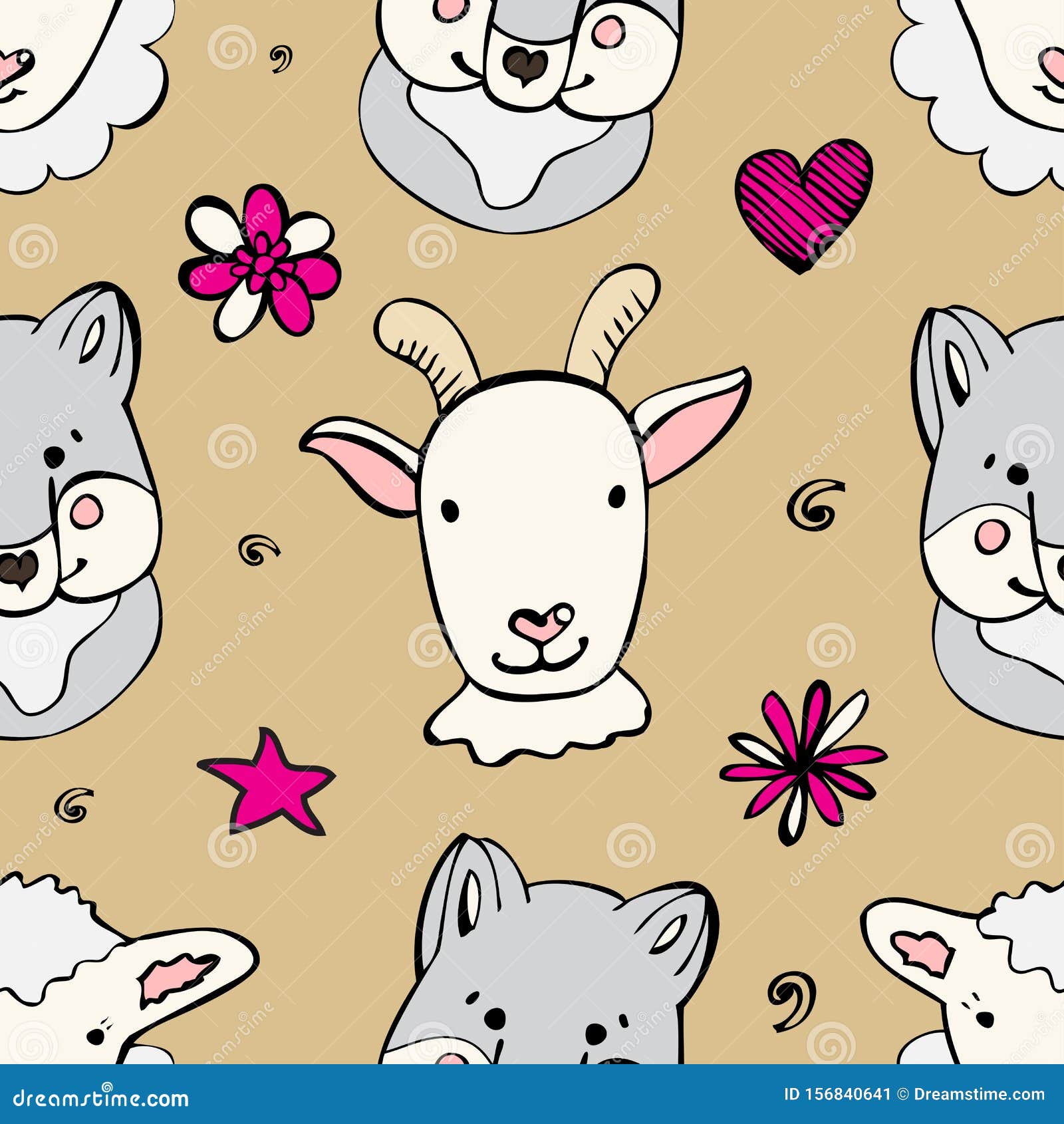 Seamless Pattern with Cute Animals Stock Vector - Illustration of ...