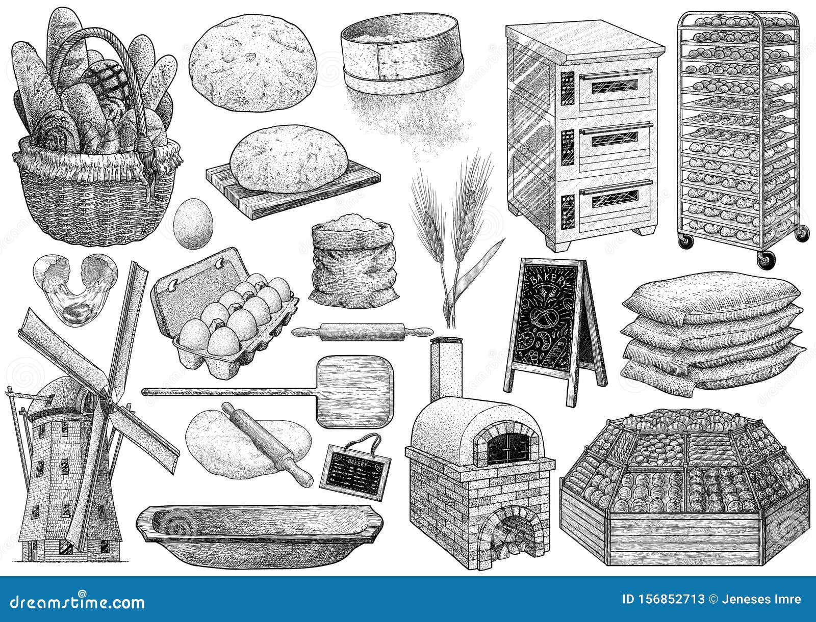 Bakery Equipment Illustration, Drawing, Engraving, Ink, Line Art ...