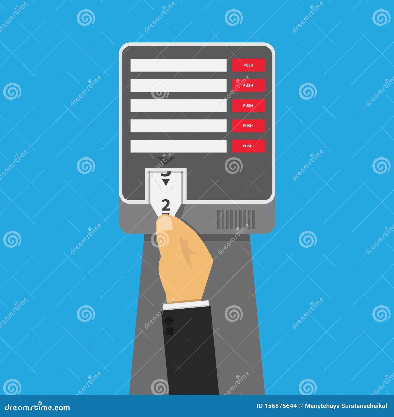 Customer Pulls a Numbered Ticket Out of Machine. Stock Illustration ...