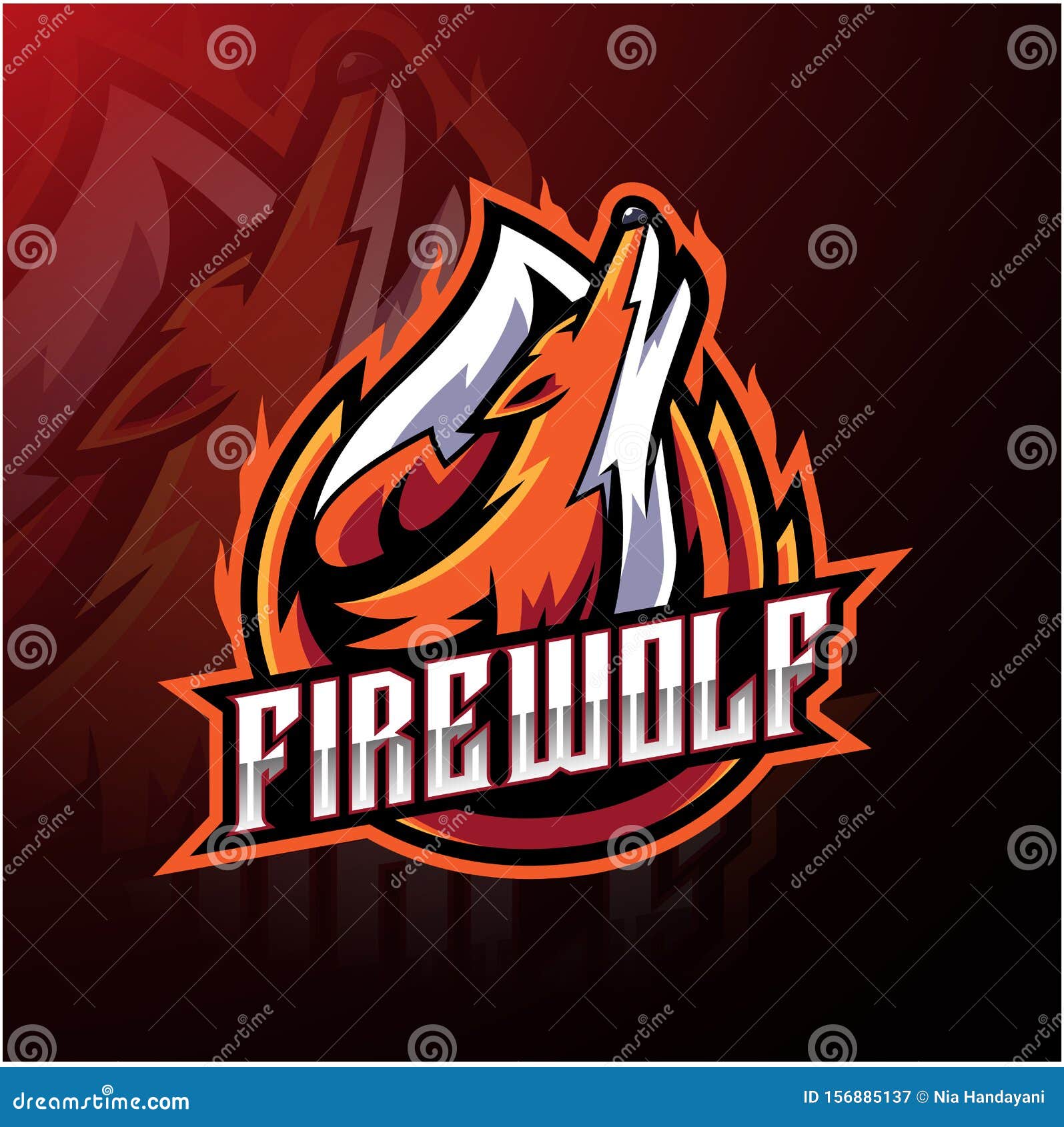 Fire Wolf Head Isolated On Black Background Cartoon Vector ...