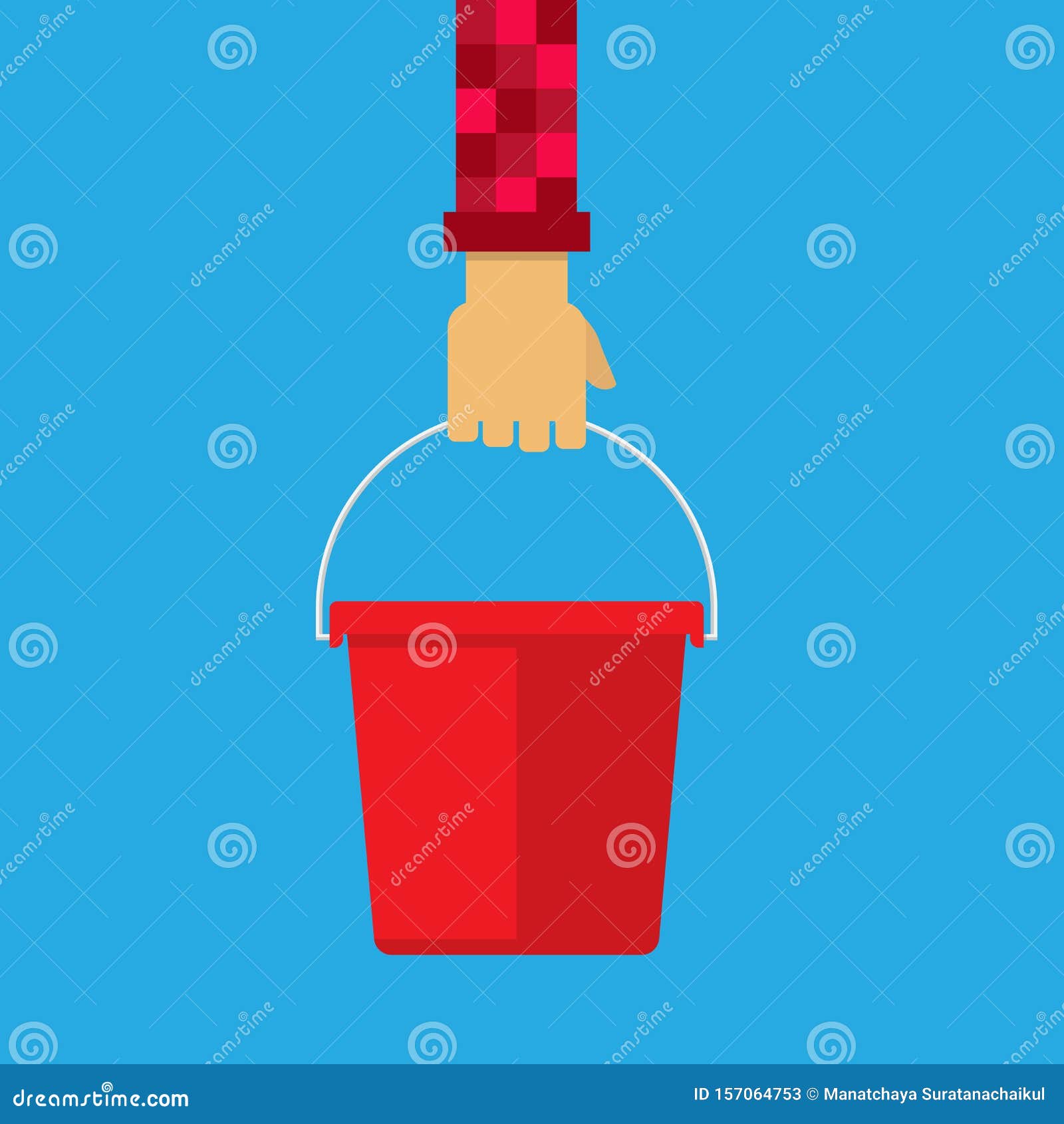 Hand holding red bucket. stock illustration. Illustration of housework ...
