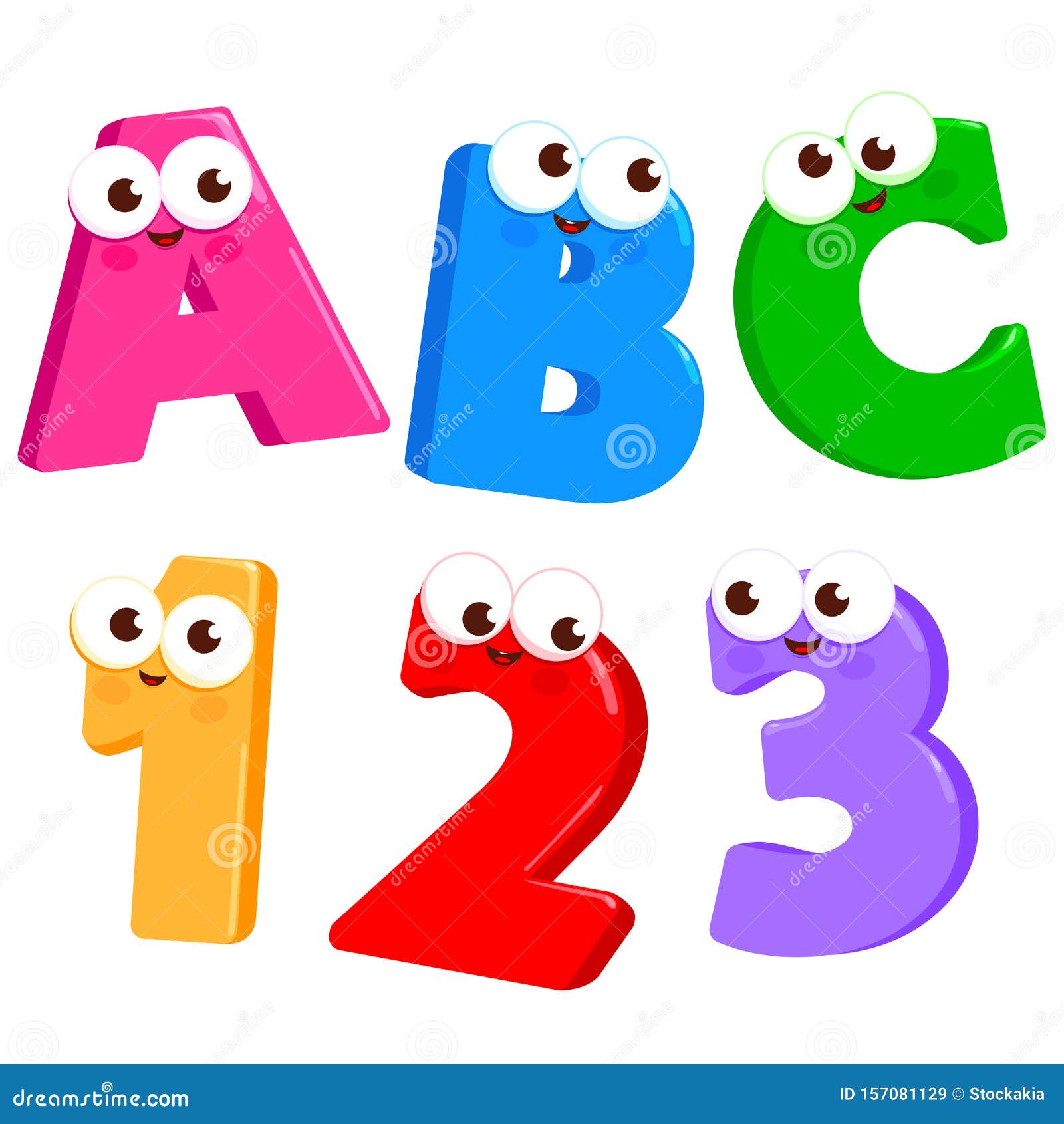 Cartoon Letters and Numbers. Cute Letter and Number Characters in ...