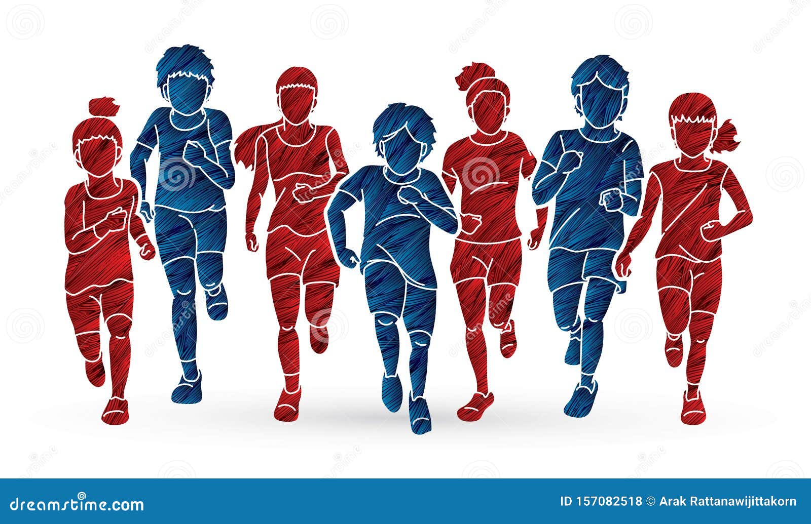 Group of Children Running Together Cartoon Graphic Stock Vector ...