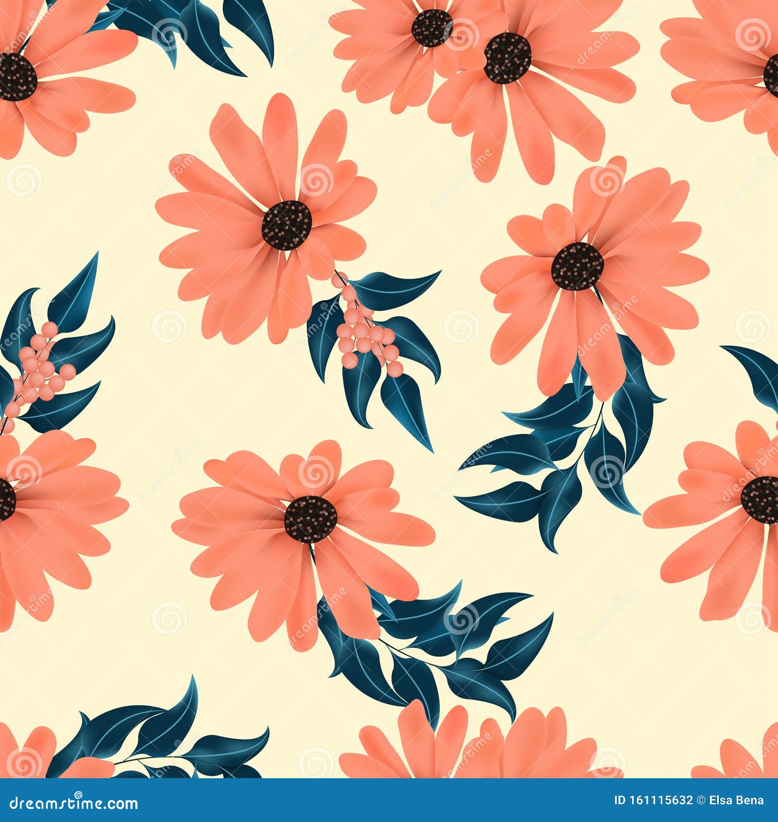 Beautiful Orange Daisy Flower Seamless Pattern Stock Illustration ...