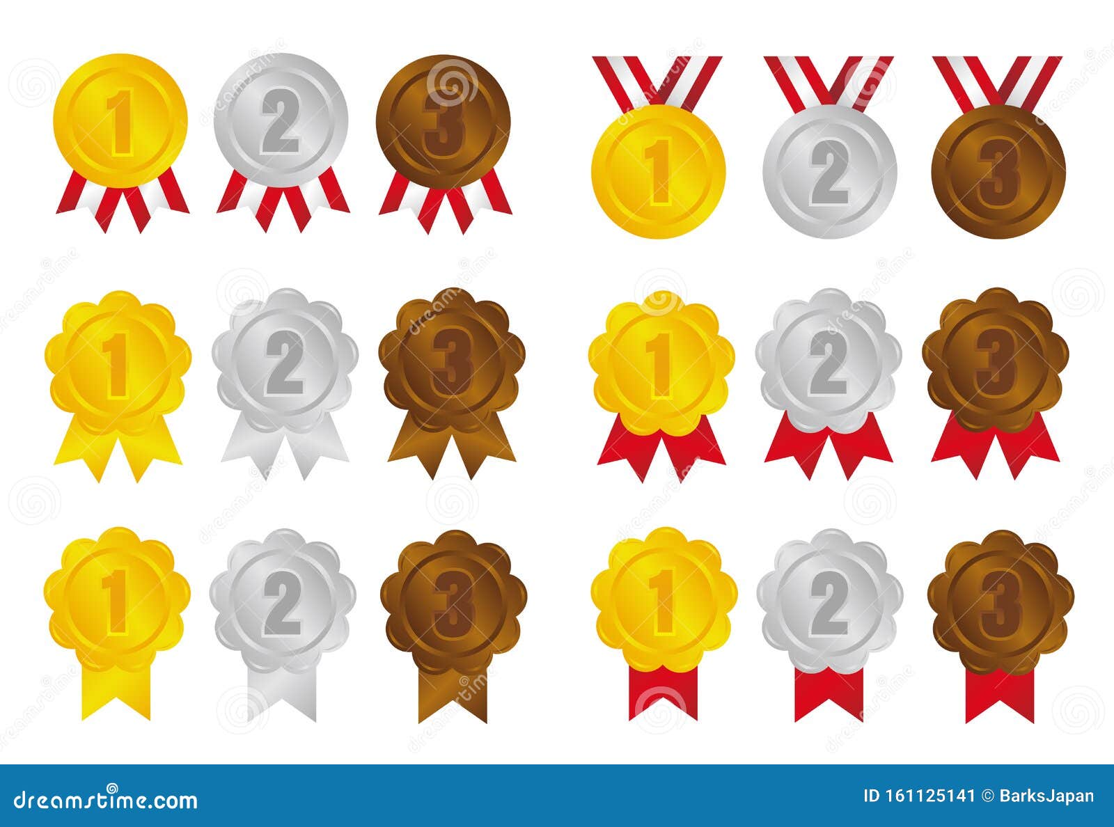 Ranking Medal Icon Illustration Set / 3 Colors / from 1st Place To 3rd ...