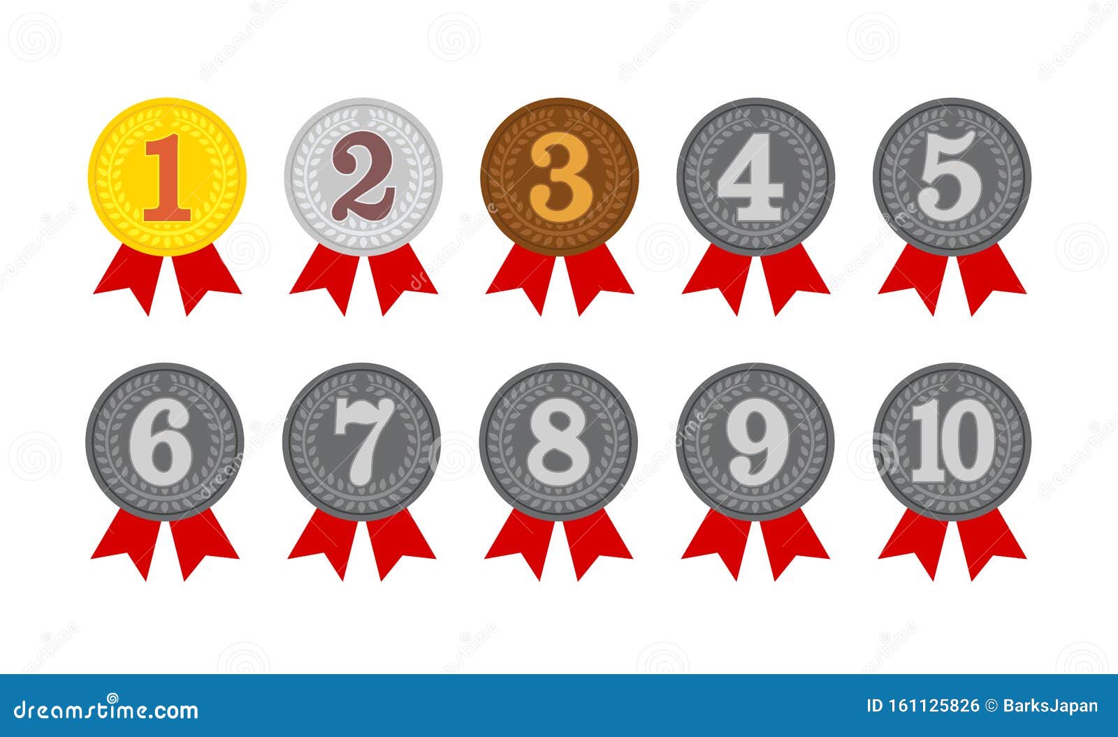 Ranking Medal Icon Flat Illustration Set / from 1st Place To 10th Place ...