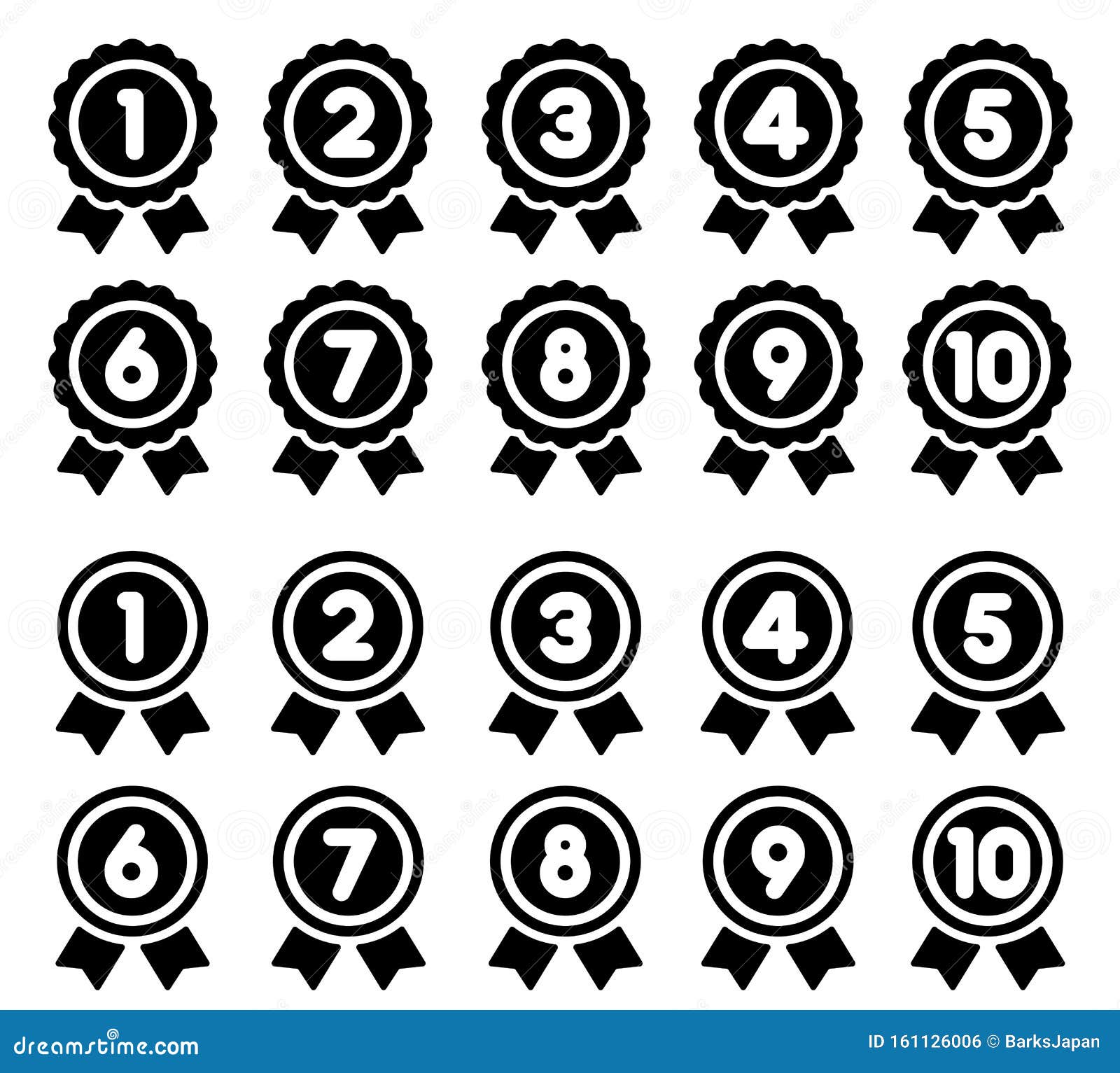 Ranking Medal Icon Flat Illustration Set / from 1st Place To 10th Place ...