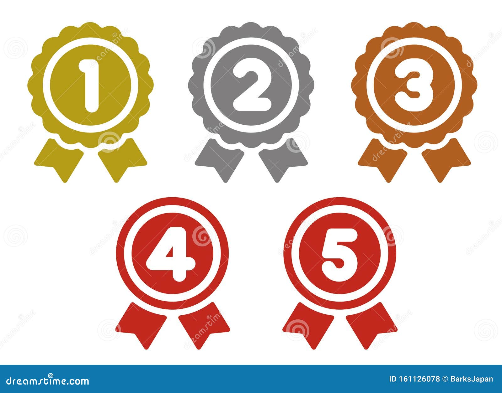 Ranking Medal Icon Flat Illustration Set / from 1st Place To 5th Place ...