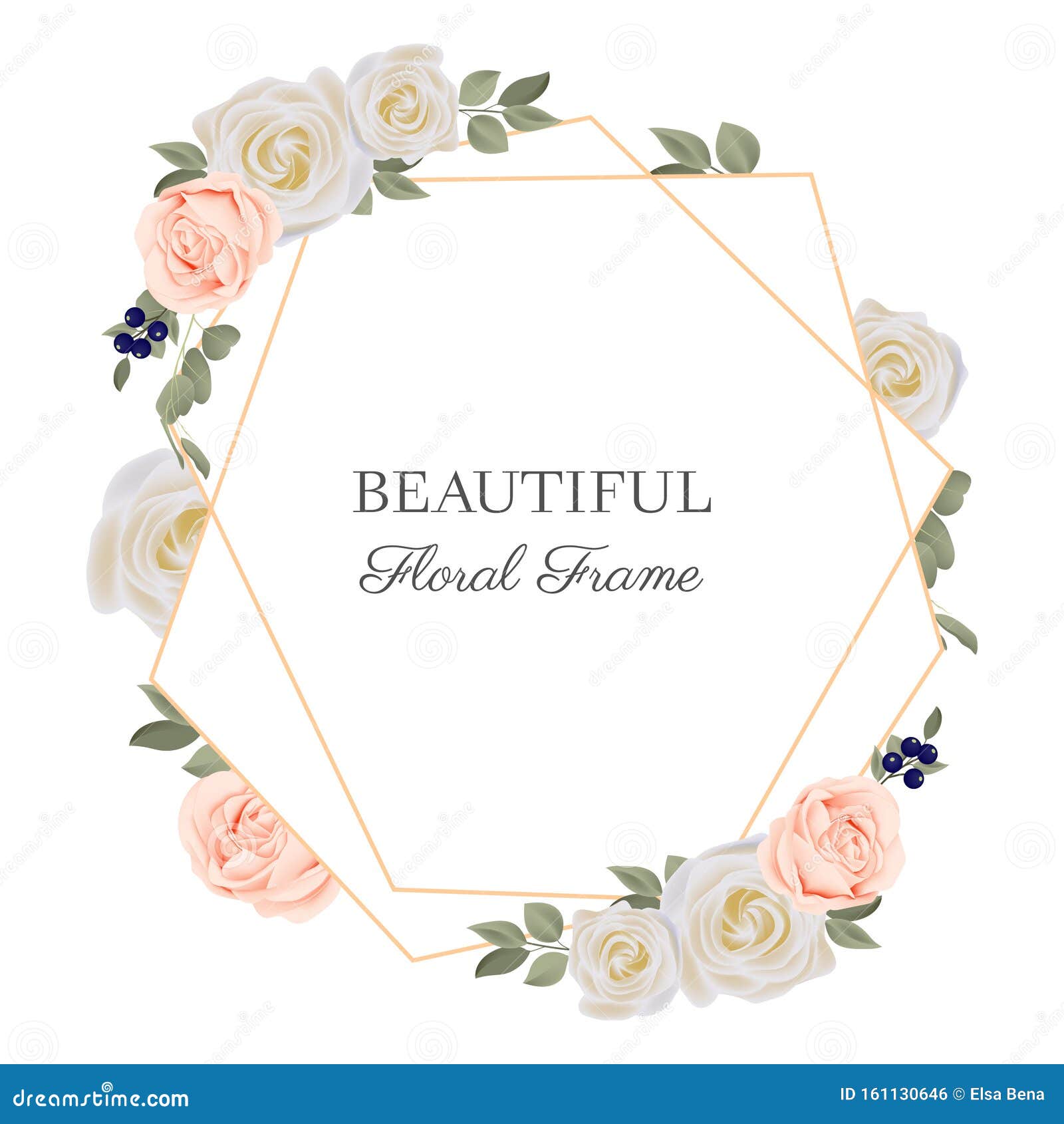 Rustic Rose Floral Frame with Golden Geometric Line Stock Illustration ...