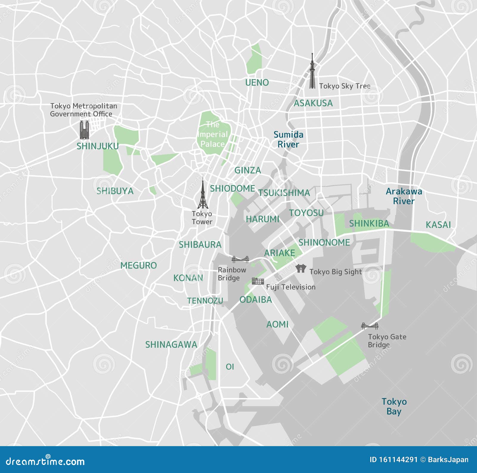 Tokyo Bay Area Road Map With Landmark Place Cartoon Vector ...