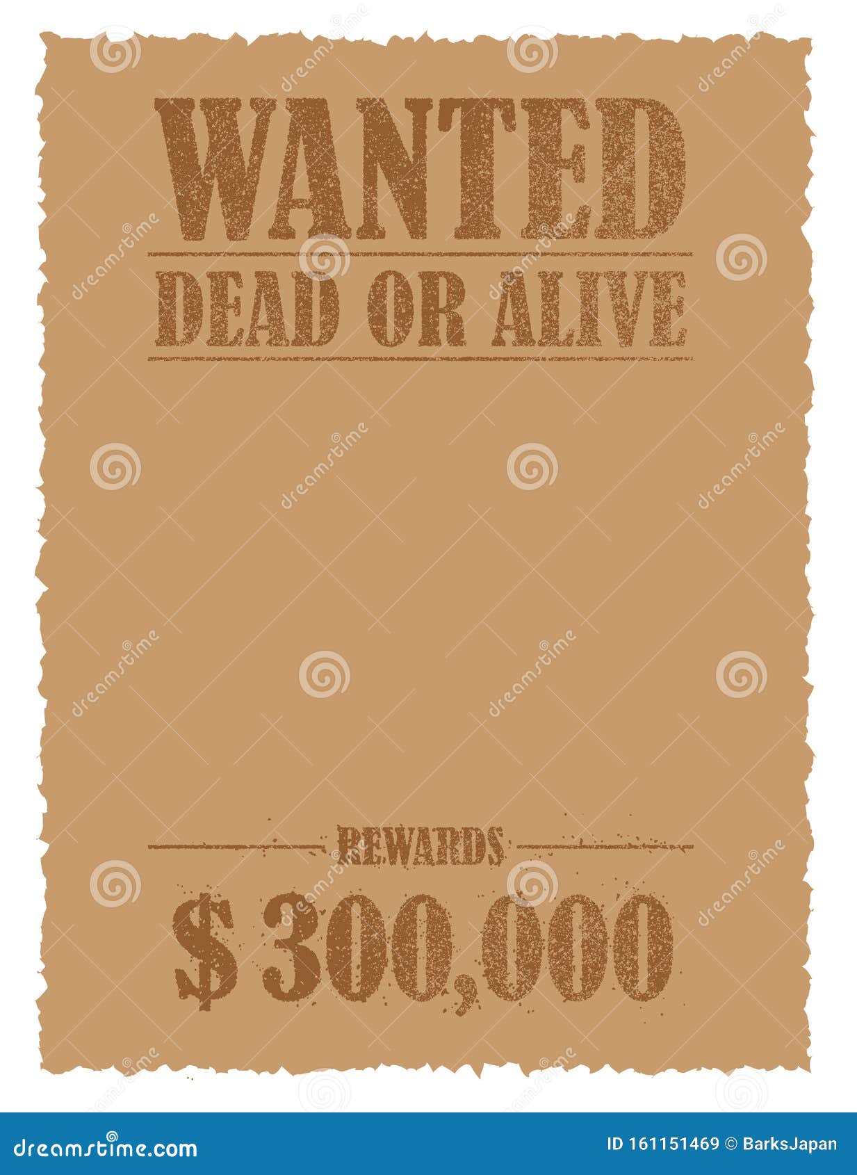 Damaged Wanted Paper Template Vector Illustration. Stock Vector ...