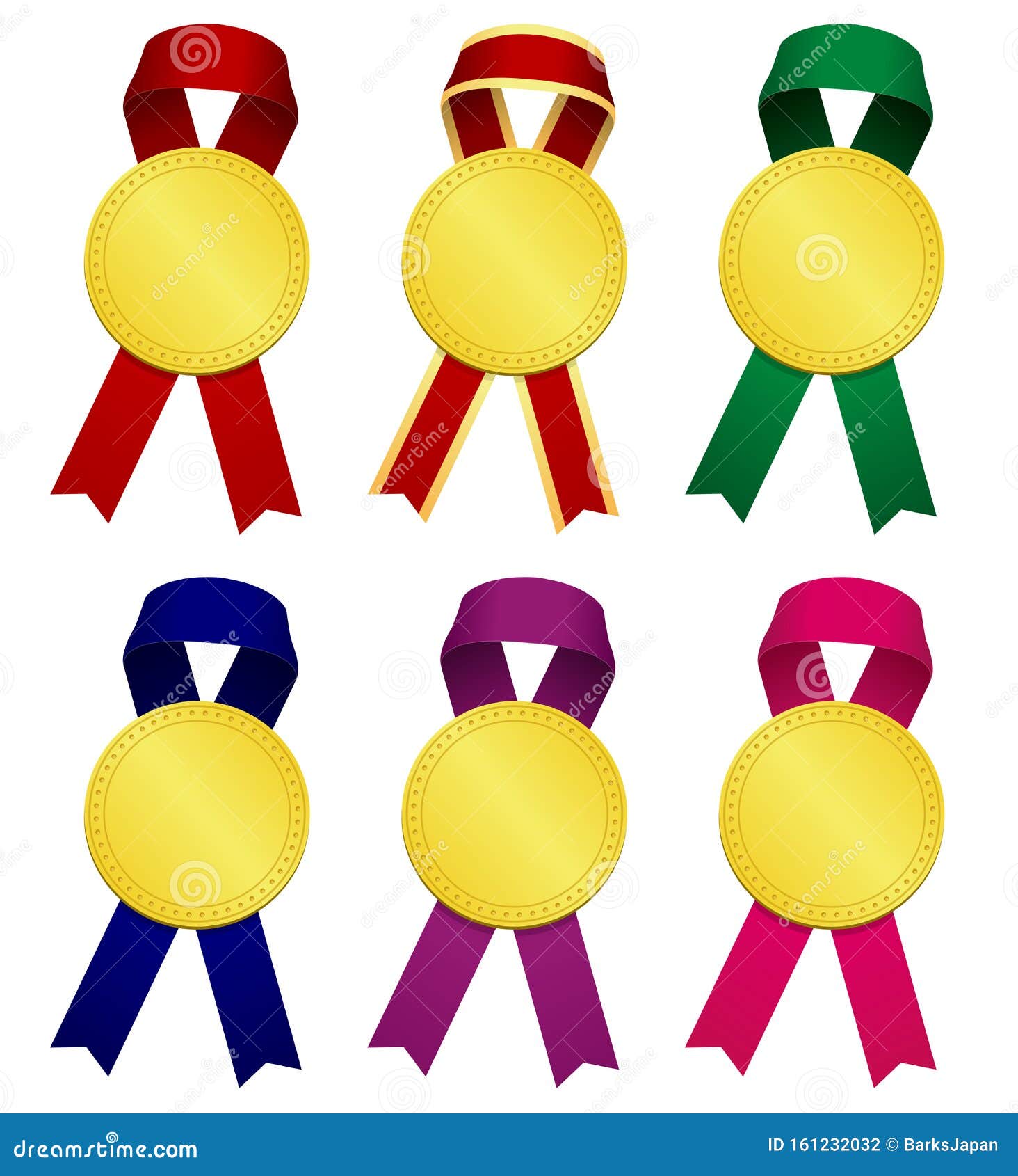 Ribbon and Gold Medal Template Illustration Set Stock Vector ...