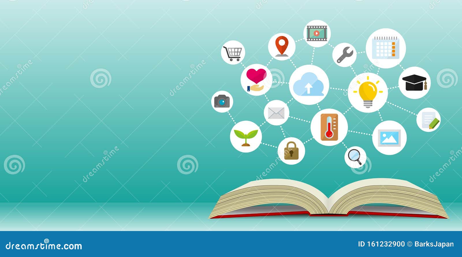 Opened Book and Icons Vector Banner Illustration Stock Vector ...