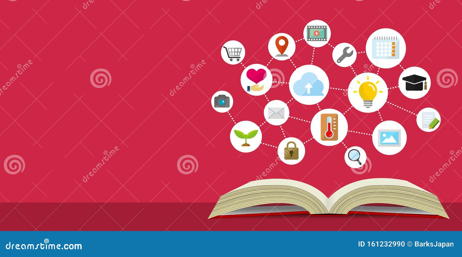 Opened Book and Icons Vector Banner Illustration Stock Vector ...