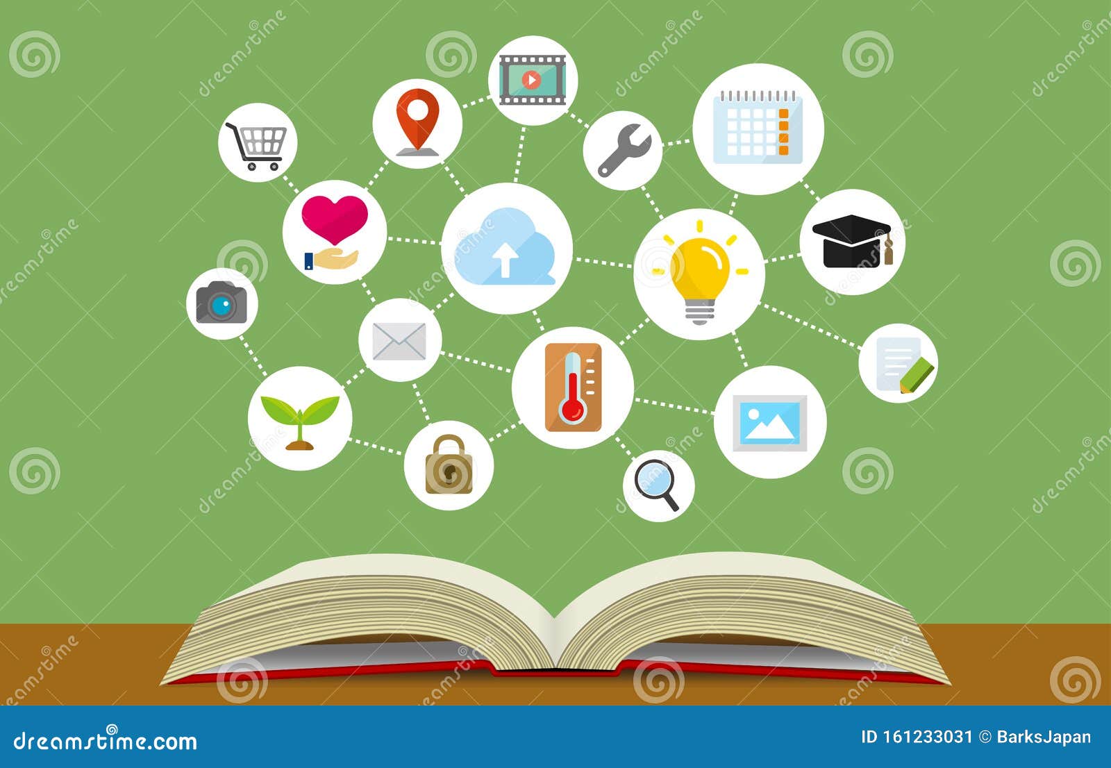 Opened Book and Icons Vector Banner Illustration Stock Vector ...